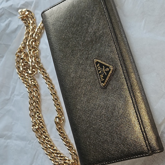 Prada | Bags | Prada Bronze Gold Long Wallet | Poshmark